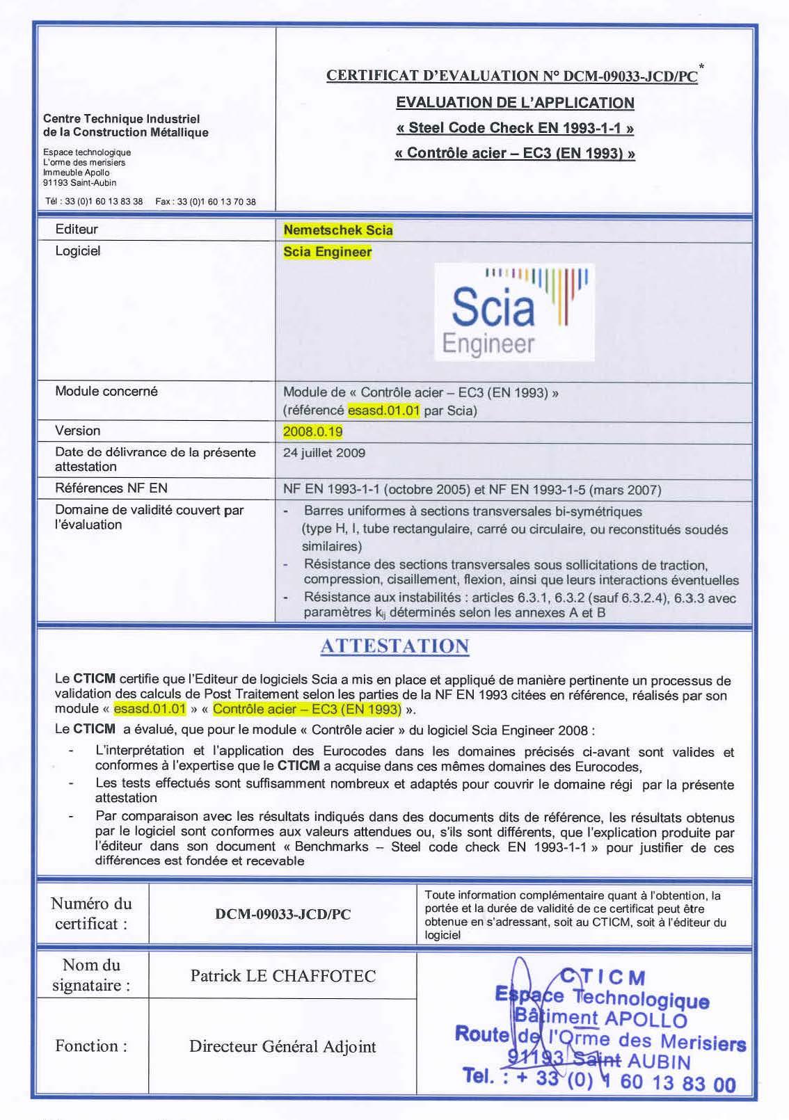 IFC, CTICM, GOST Certificates for SCIA Engineer